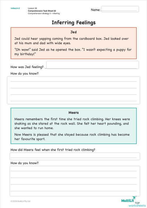 Lesson 36 Inferring Feelings. Interactive worksheet | TopWorksheets
