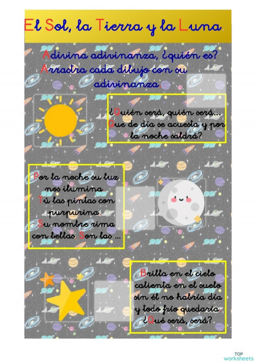 El Sol, la Tierra y la Luna.. Ficha interactiva | TopWorksheets