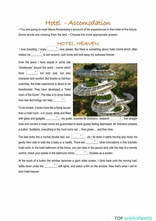 Hotel. Interactive worksheet | TopWorksheets