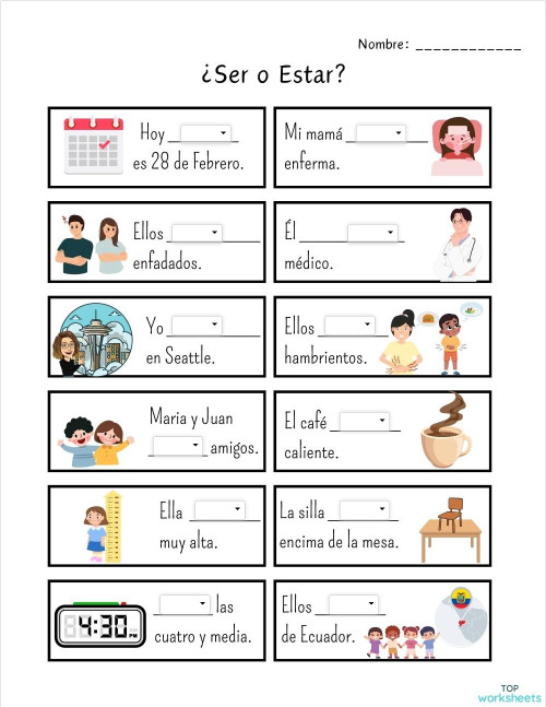 Ser Estar and infinitive verbs. Ficha interactiva | TopWorksheets