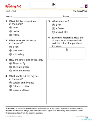 The Busy pond. Interactive worksheet | TopWorksheets