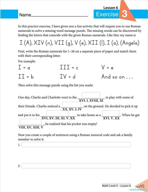 Lesson 6: Exercise 3 Pg 45. Interactive worksheet | TopWorksheets Lesson 6: Exercise 3 Pg 45. Interactive worksheet | TopWorksheets