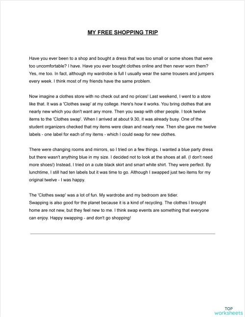 COMTE- MY FREE SHOPPING TRIP. Interactive worksheet | TopWorksheets