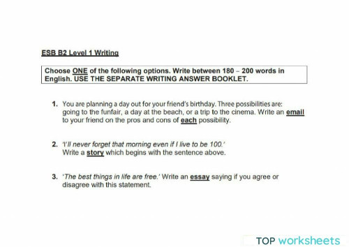 ESB B2 WRITING 2018A. Interactive worksheet | TopWorksheets