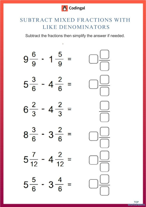 M_G04M08L27_WE02_Subtract mixed fractions_01. Interactive worksheet ...
