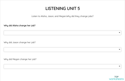 LISTENING UNIT 5. Interactive worksheet | TopWorksheets