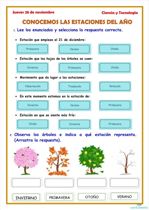 Las Estaciones Del Ano Ficha Interactiva Topworksheets - Otosection Las Estaciones Del Ano Ficha Interactiva Topworksheets - Otosection