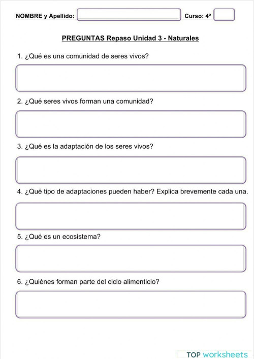 PREGUNTAS Repaso Unidad 3 - Naturales Los seres vivos en el ecosistema ...