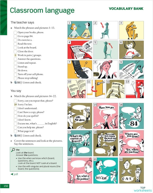 Classroom language (vocabulary bank). Interactive worksheet | TopWorksheets