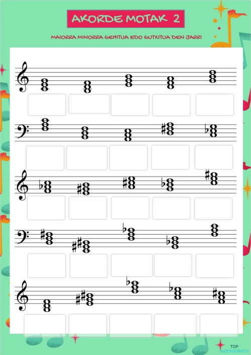 Armadura,eskala,tonika akordea. Interactive worksheet | TopWorksheets