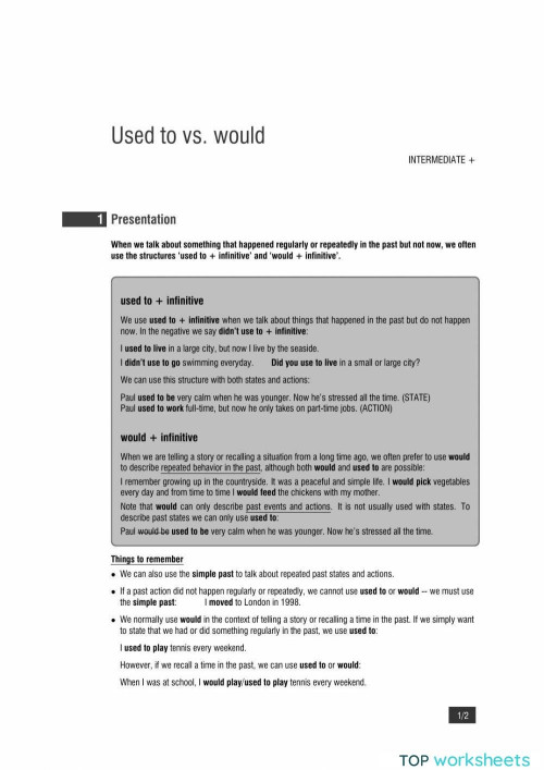 Used to and Would Do - class work B2. Interactive worksheet | TopWorksheets