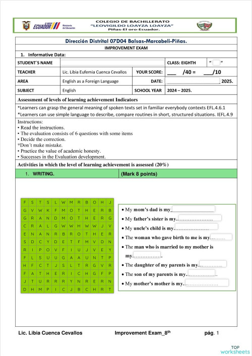 Improvement Exam 8th Interactive Worksheet Topworksheets