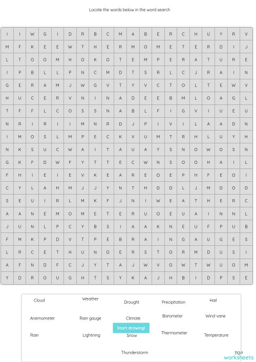 Weather word search. Interactive worksheet | TopWorksheets