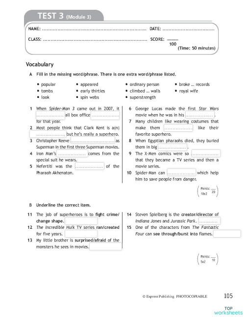 Module 3 - Test. Interactive worksheet | TopWorksheets