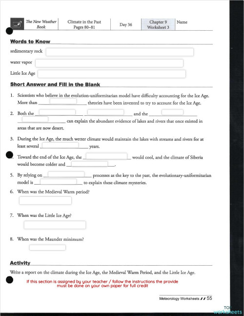 Chapter 9: Climate in the Past Worksheet 3 Pg 55. Interactive worksheet ...