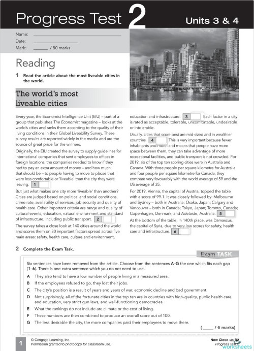 B2 - Progress Test 2. Interactive worksheet | TopWorksheets