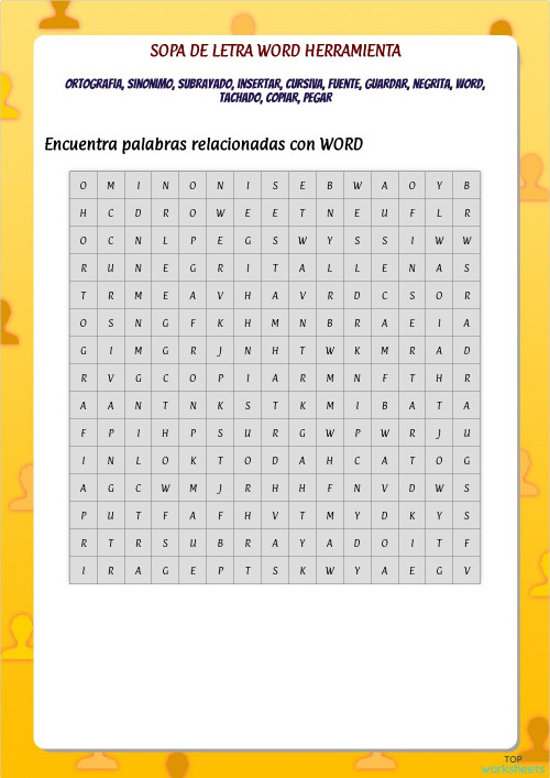 SOPA DE LETRA WORD HERRAMIENTA. Fitxa interactiva | TopWorksheets