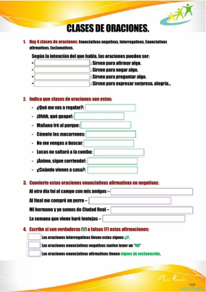 Reconocer los Tipos de Oraciones. Ficha interactiva | TopWorksheets