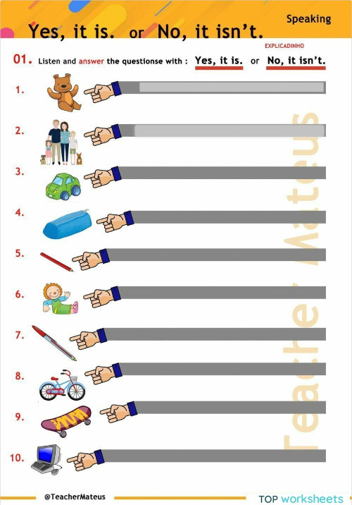 PRESENT SIMPLE - Yes, it is or No, it isnt - Speaking. Interactive ...
