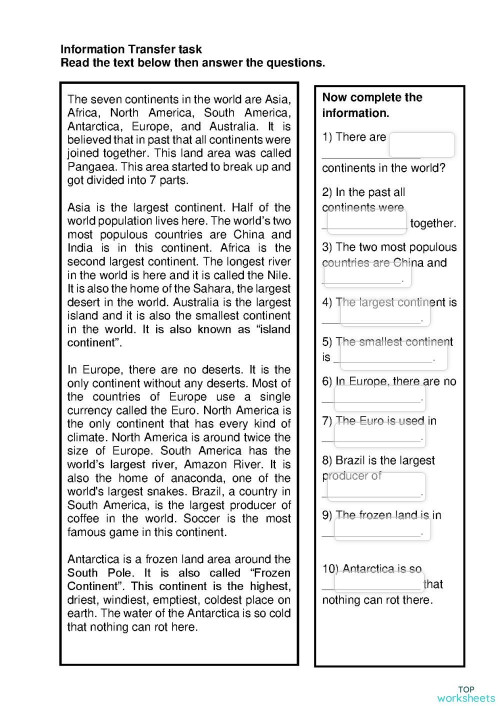 Information Transfer. Interactive worksheet | TopWorksheets