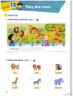 Listen Up 2_unit 13: They are lions. Bài tập tương tác | TopWorksheets