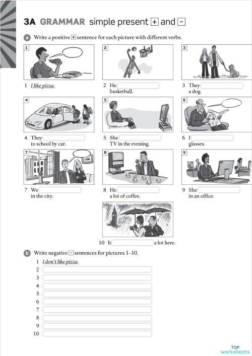 Grammar simple present + and -. Interactive worksheet | TopWorksheets