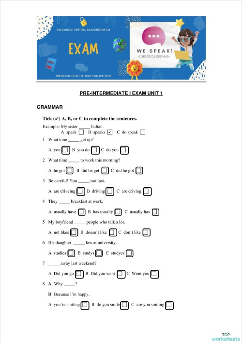 Unit 1 quick exam. Interactive worksheet | TopWorksheets