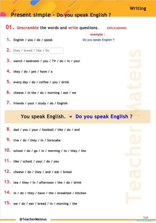 PRESENT SIMPLE - 16 - Do you speak English ? - Writing - TM0031 ...
