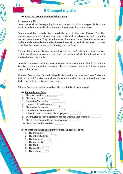 It Changed my Life. Interactive worksheet | TopWorksheets