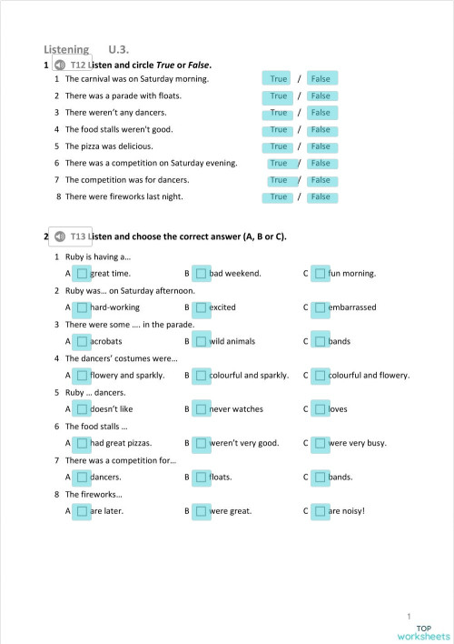 ENGLISH TEST U3. Interactive worksheet | TopWorksheets