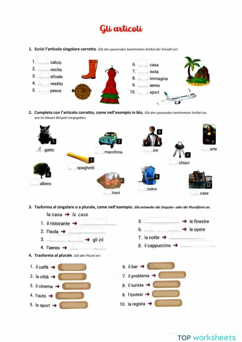 Articoli determinativi e indeterminativi online. Scheda interattiva ...