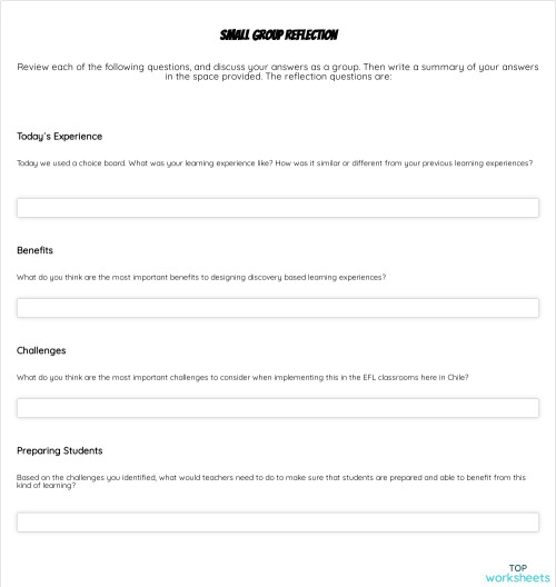 Small Group Reflection. Interactive worksheet | TopWorksheets