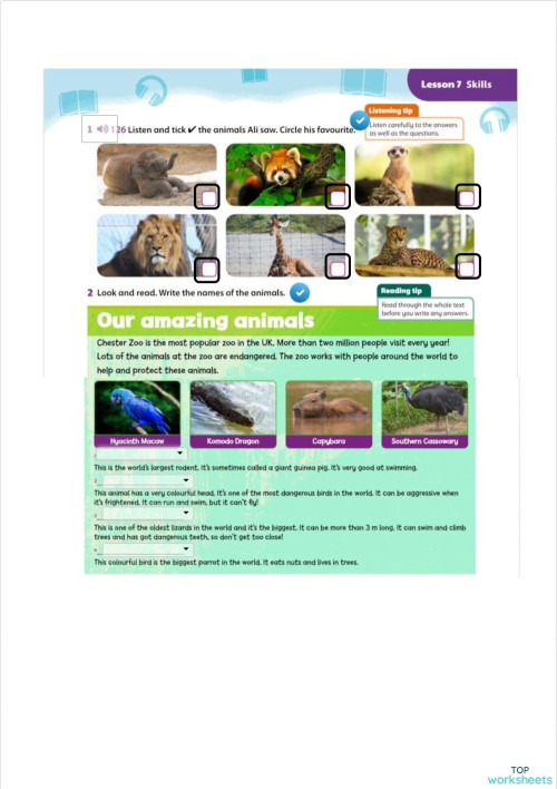 L7 CB 54- listening and reading. Interactive worksheet | TopWorksheets