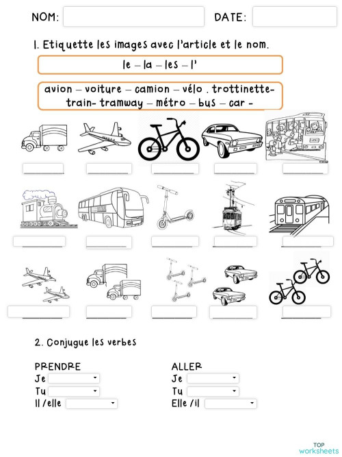 les transports. Fiche interactive | TopWorksheets