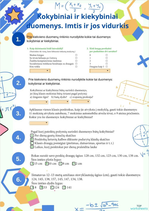 Kokybiniai ir kiekybiniai duomenys. Imtis ir jos vidurkis. Interactive ...