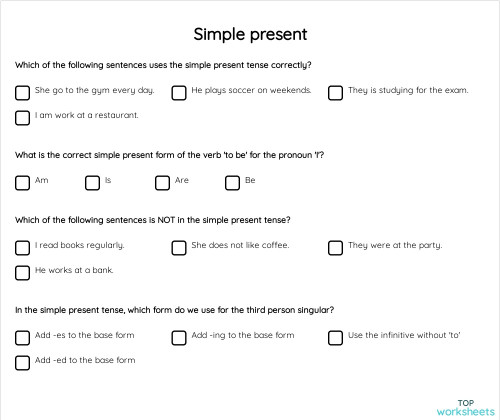 Simple present. Interactive worksheet | TopWorksheets