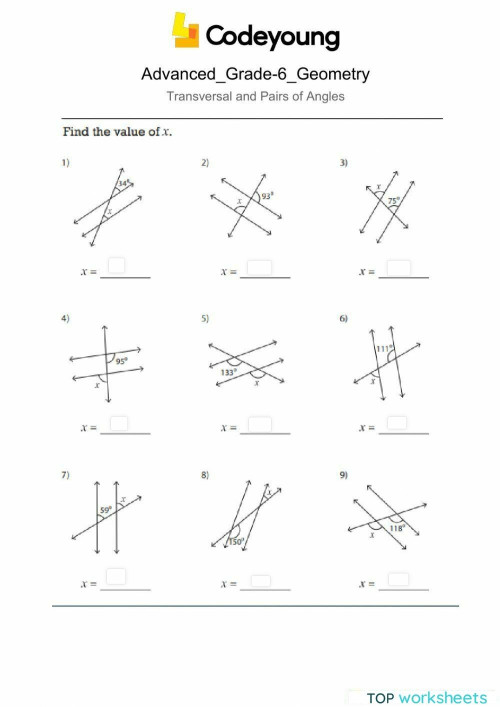 Angle Pairs Transversal Worksheet