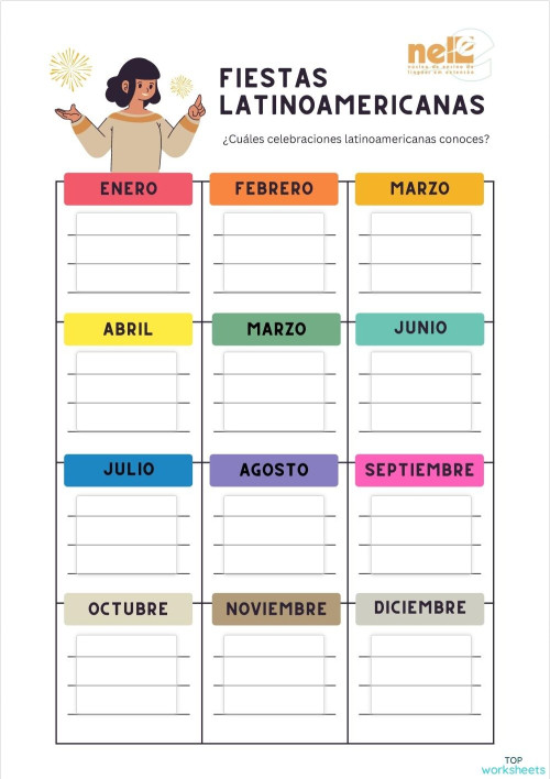Calendario de fiestas latinoamericanas. Ficha interactiva | TopWorksheets