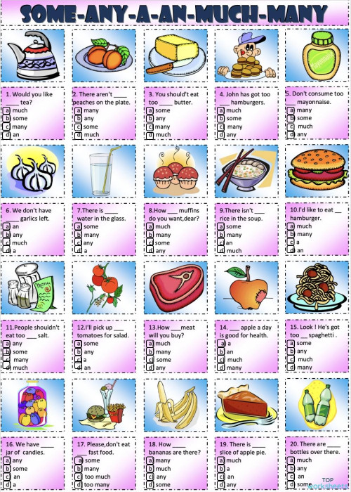 SOME/ANY/A/AN/MUCH/MANY. Interactive worksheet | TopWorksheets