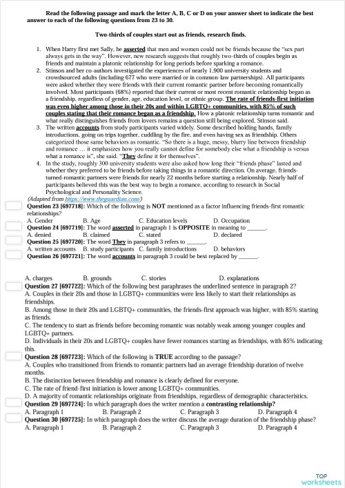 READING MULTIPLE CHOICE 17. Interactive worksheet | TopWorksheets