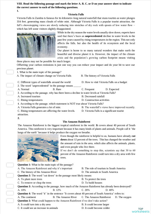 PRACTICE UNIT 7.1: NATURAL WONDERS OF THE WORLD. Interactive worksheet ...