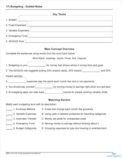 17 | Budgeting - Worksheets. Interactive worksheet | TopWorksheets