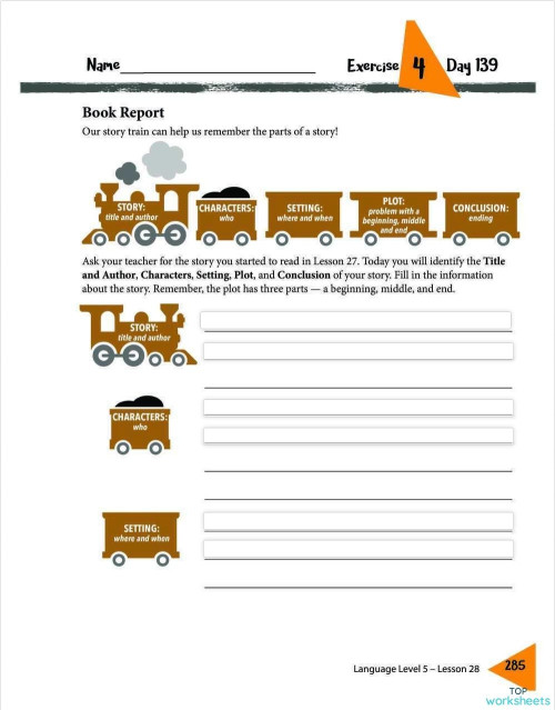 Lesson 28: Pg 285-286 Book Report Ex 4. Interactive worksheet | TopWorksheets