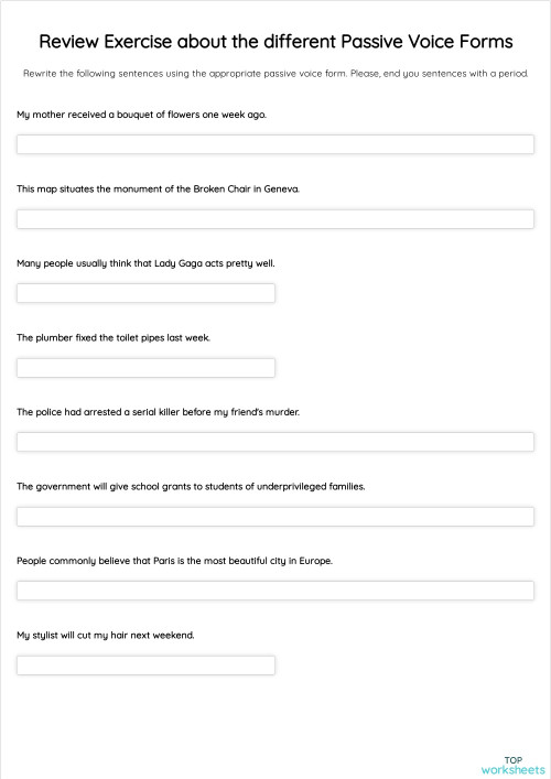 Review Exercise about the different Passive Voice Forms. Interactive ...