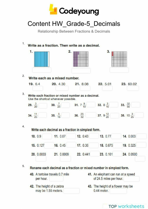 Content-HW-Relationship Between Fractions & Decimals. Interactive ...