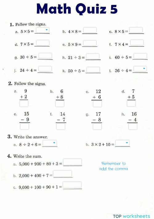 Math Quiz 5. Interactive worksheet | TopWorksheets