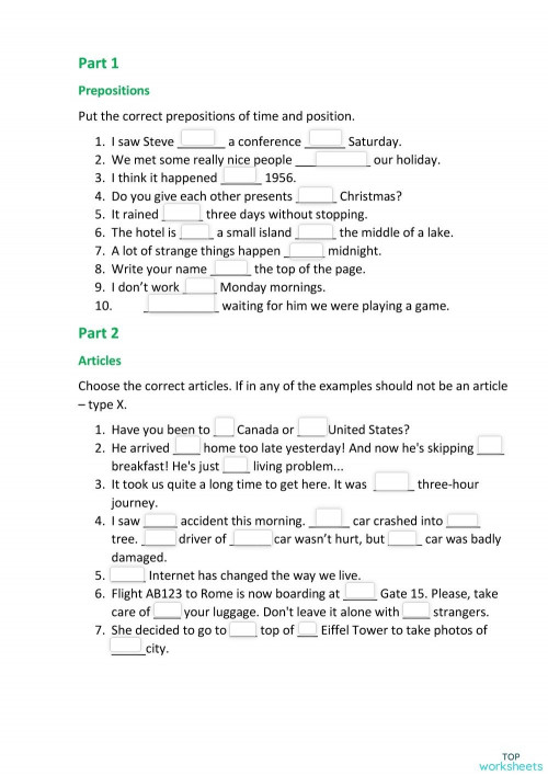 Test. Parts 1-3. Interactive worksheet | TopWorksheets