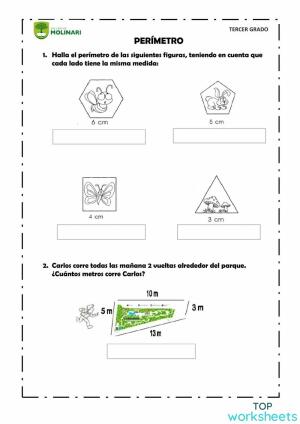 Calcular el perímetro de figuras. Ficha interactiva | TopWorksheets