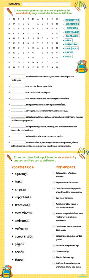 Vocabulario 5 y 6. Ficha interactiva | TopWorksheets