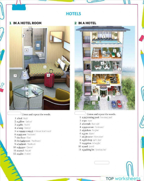 Hotels vocabulary. Interactive worksheet | TopWorksheets